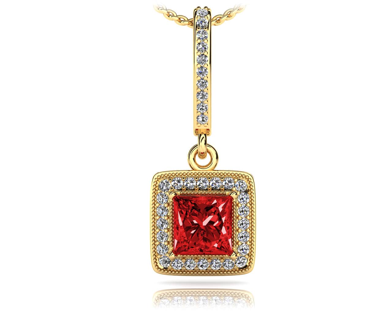 Elegant Princess Cut Diamonds And Gem Drop Pendant
