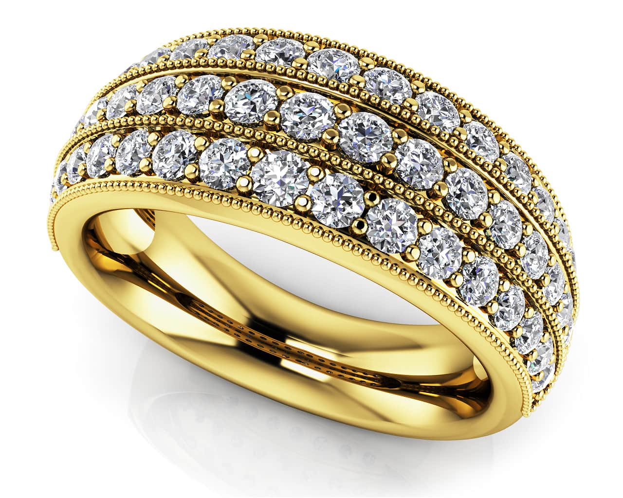 Triple Row Milgrain Edge Diamond Ring